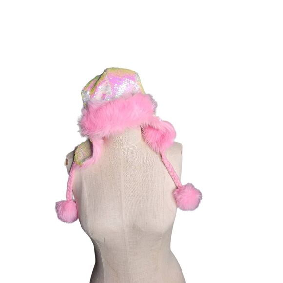 Accessories | Childrens Sequin Pink Faux Fur Trapper Hat One Size ...